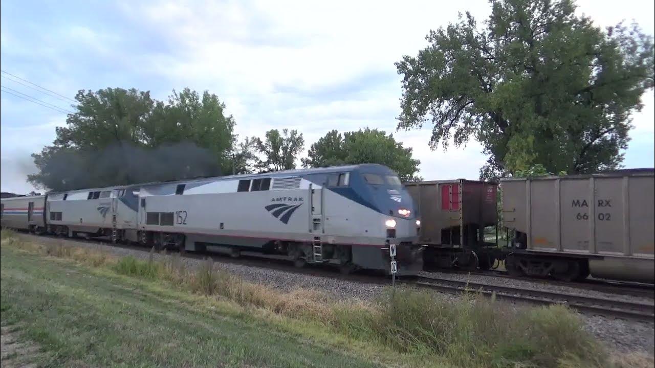 Smokey Amtrak 5 Passing Slow Moving Coal Train at Ottumwa, IA - YouTube
