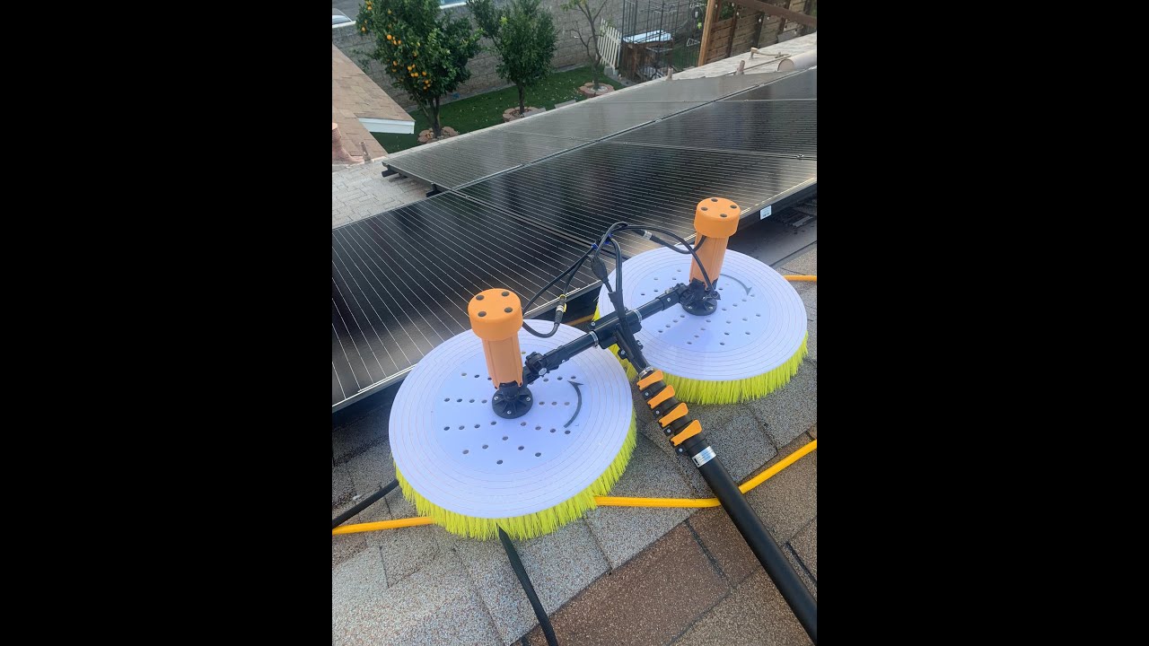 Double Head Balance Power Solar Panel Rotating Cleaning Brush - YouTube