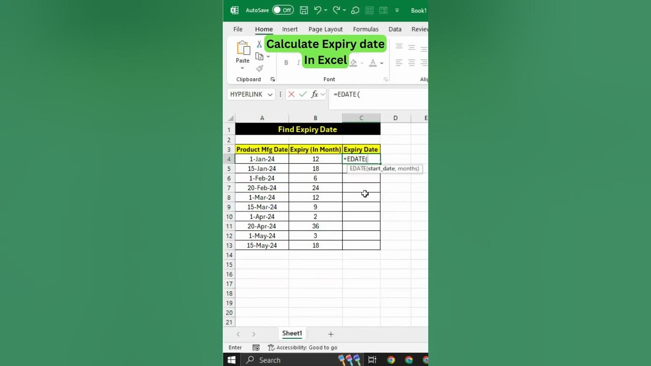 Calculate Expiry date with EDATE Formula in Excel | #ExcelTips #ExcelShorts - YouTube