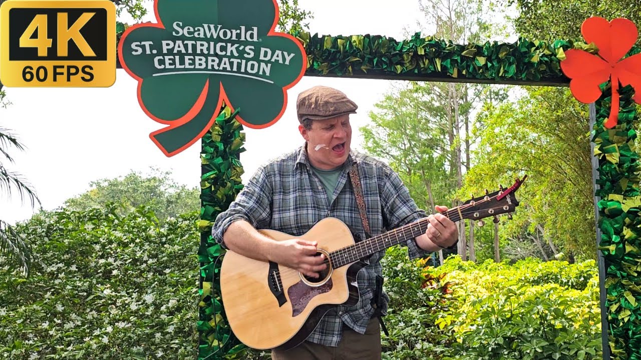 Apresentação de música irlandesa 4K (voz e violão) SeaWorld Orlando ...