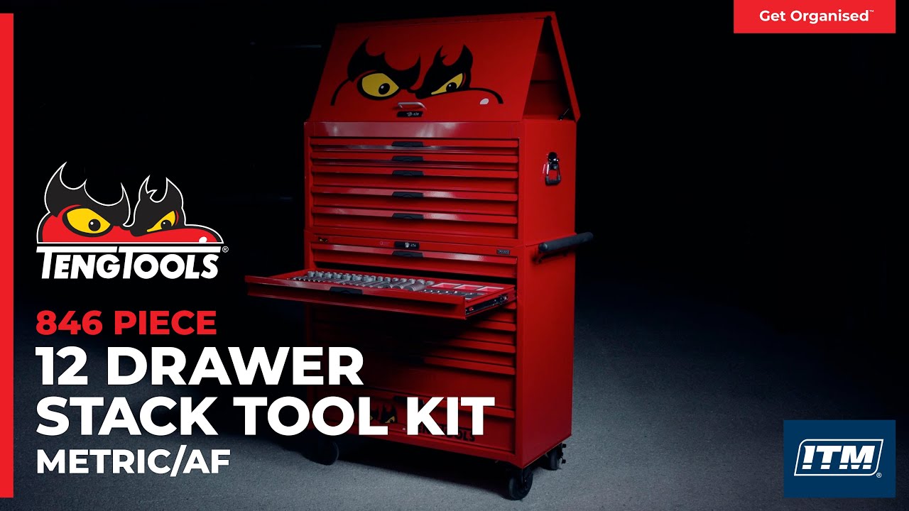 Teng Tools 846 Piece 12 Drawer Stack Metric/AF Tool Kit - YouTube