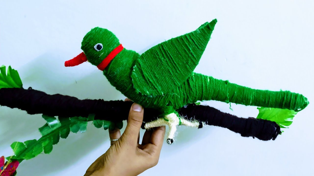 Woolen parrot / Making parrot from wool / School project - YouTube