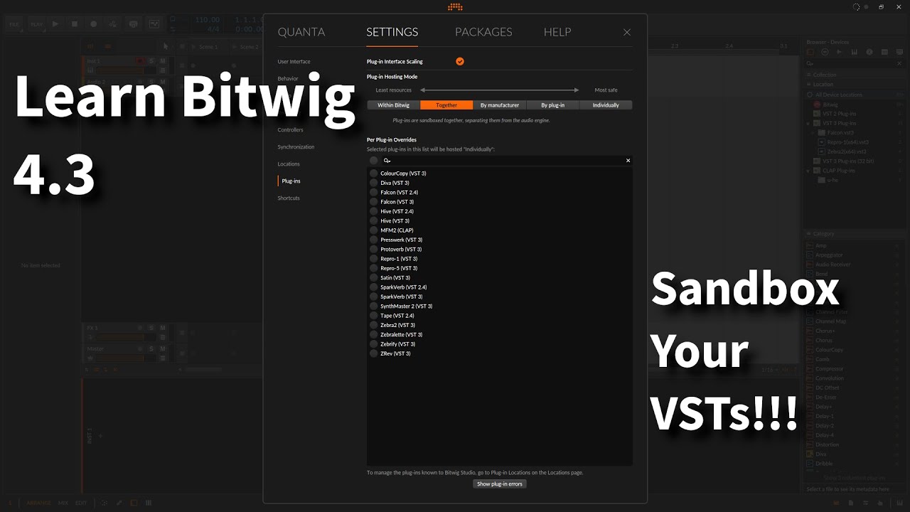 Learn Bitwig 4.3 | Sandbox Your Plug-ins! - YouTube
