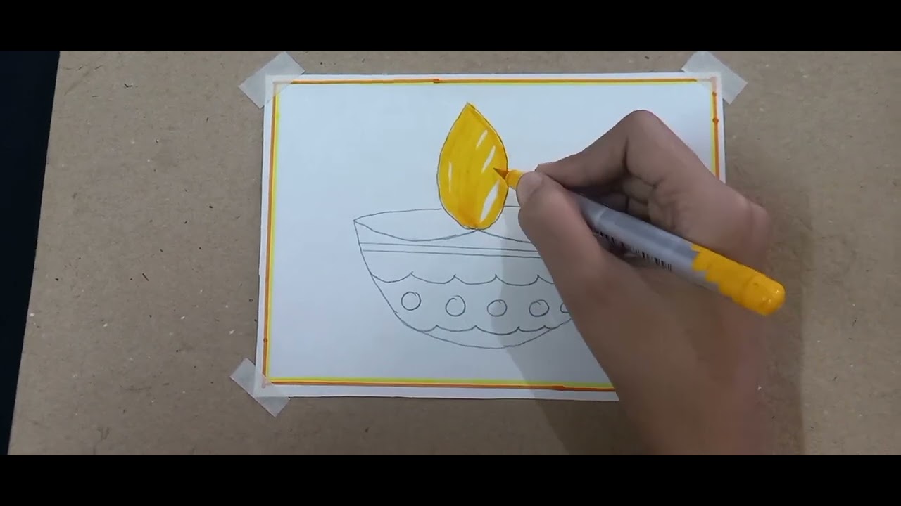 😘Easy diya drawing/How to draw diya/step by step diya drawing ...