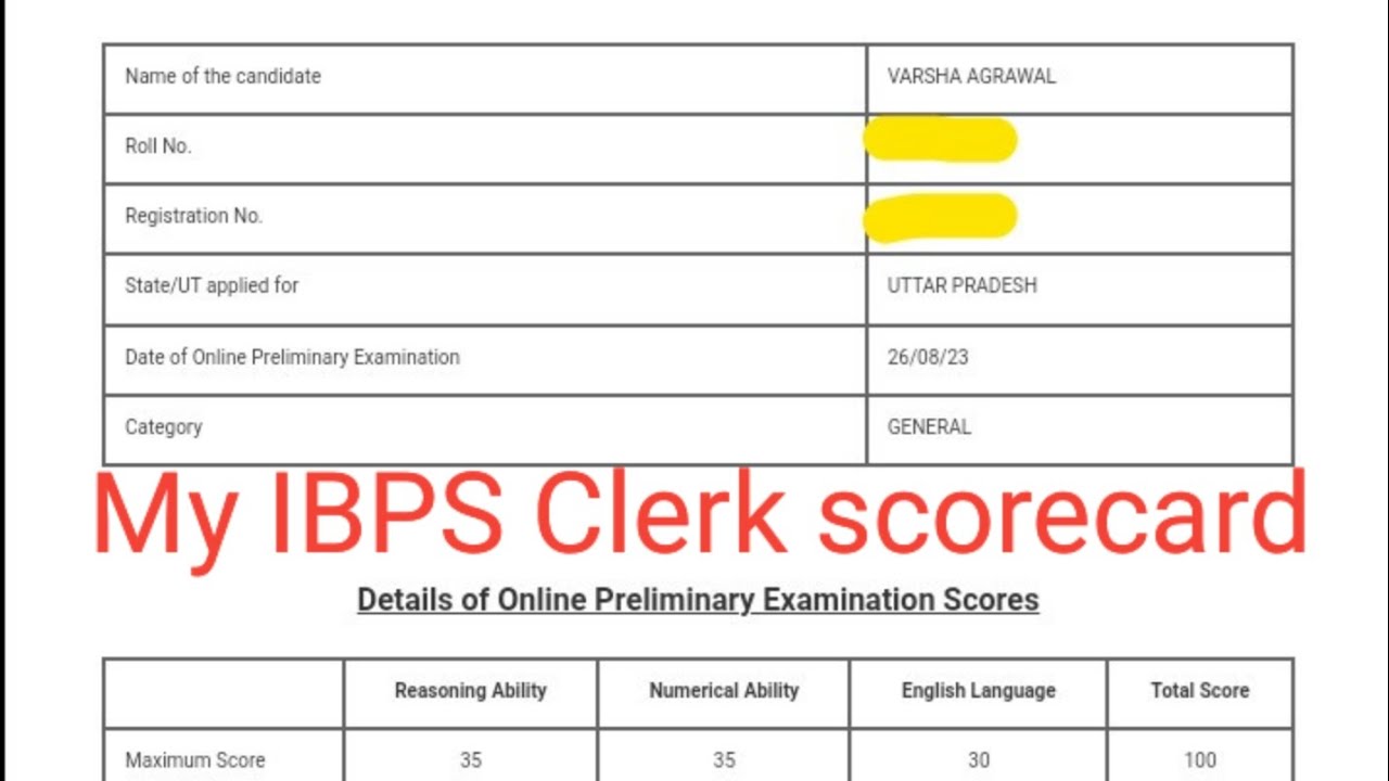 My IBPS Clerk scorecard 2023 🎉| Ibps clerk scorecard|bank exam ...
