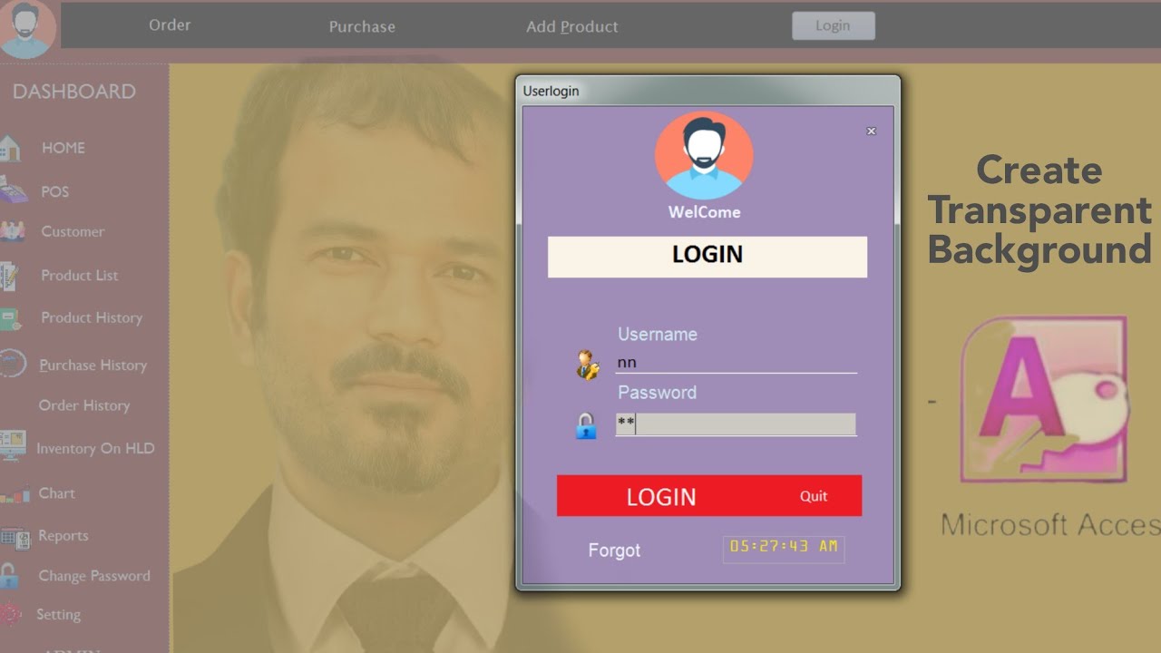 create transparent background login form in ms access P-1 - YouTube