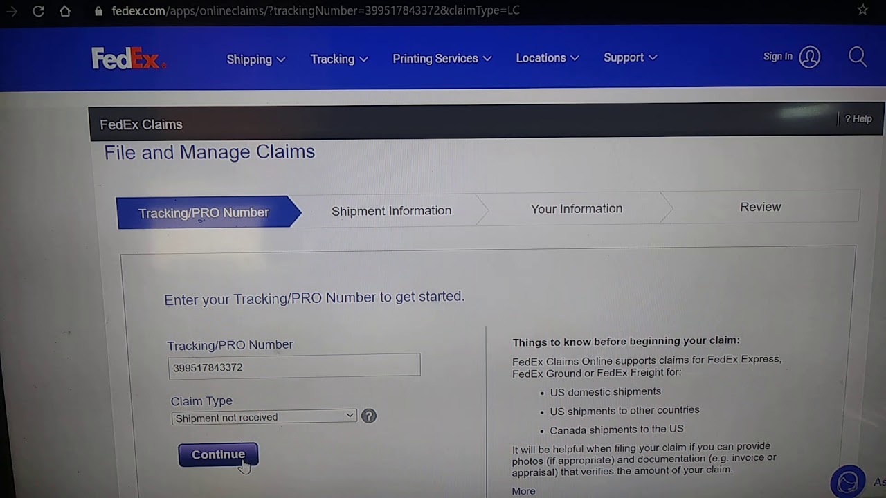 FedEx File a claim bugging out - YouTube