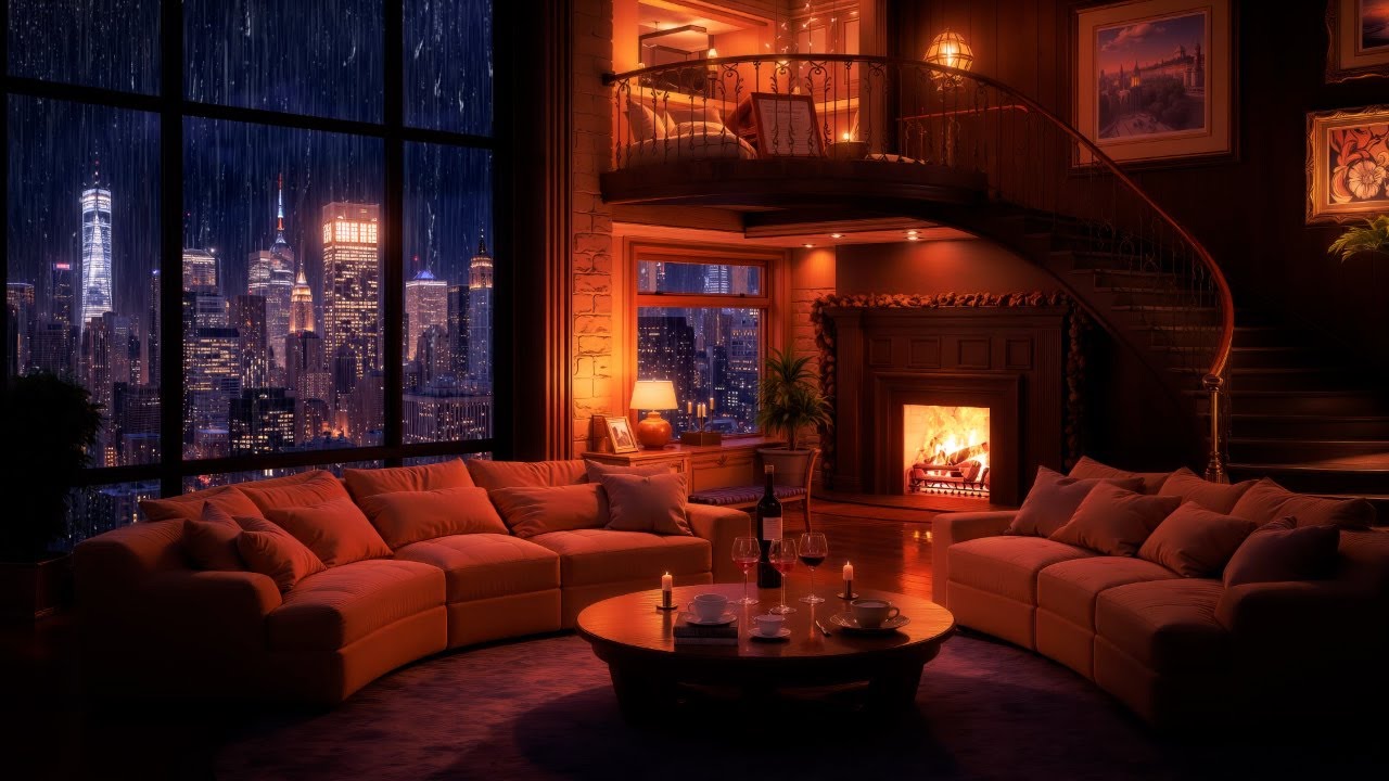 ☕Best Of Smooth Piano Jazz Music at Night Cafe Ambience with Crackling ...