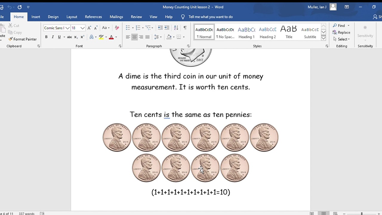Money Counting Unit lesson 2 Word 2020 05 15 11 53 29 - YouTube