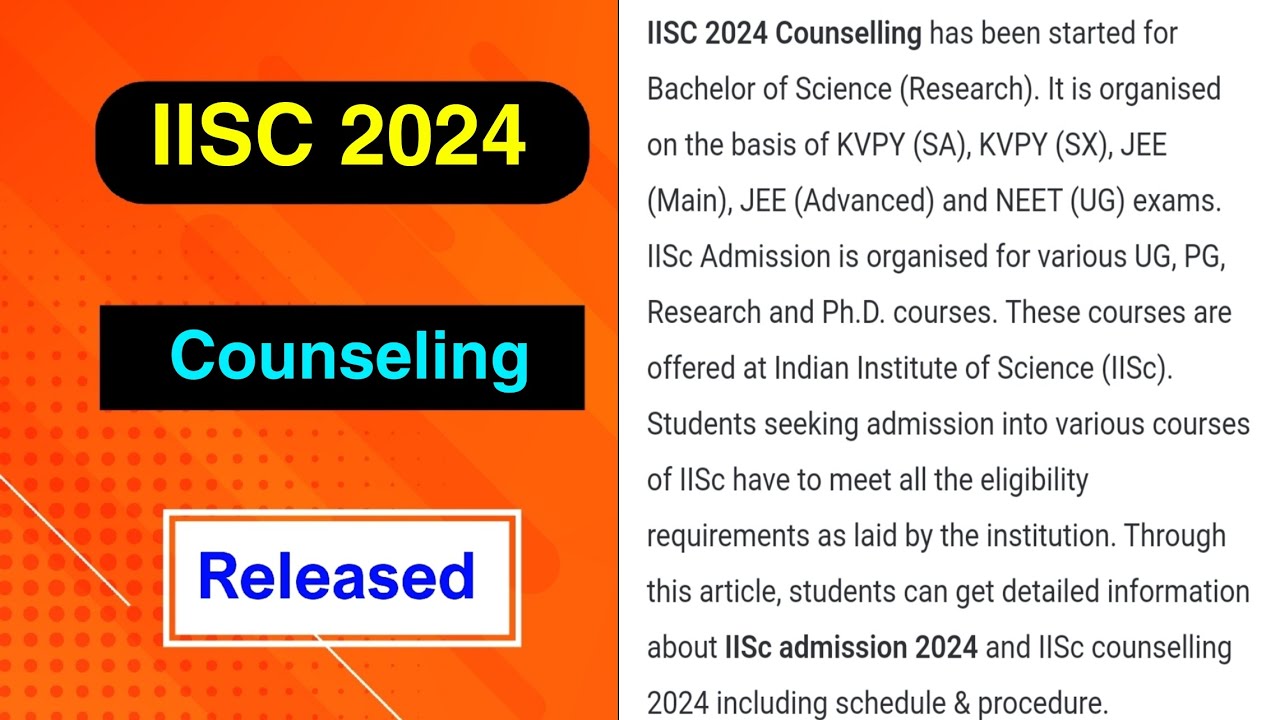 IISC 2024 Counseling Started | IISC Full Details Explaining | MDE - YouTube