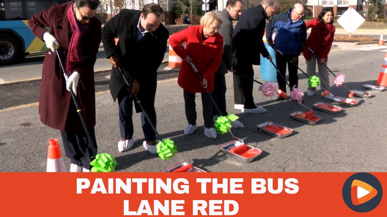 Montgomery County Officials Paint Dedicated Bus Lanes - YouTube