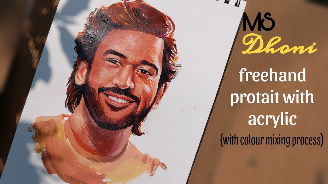 MS Dhoni 💛 | Acrylic freehand painting - YouTube