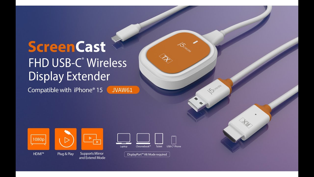j5create | ScreenCast FHD USB-C® Wireless Display Extender | JVAW61 ...