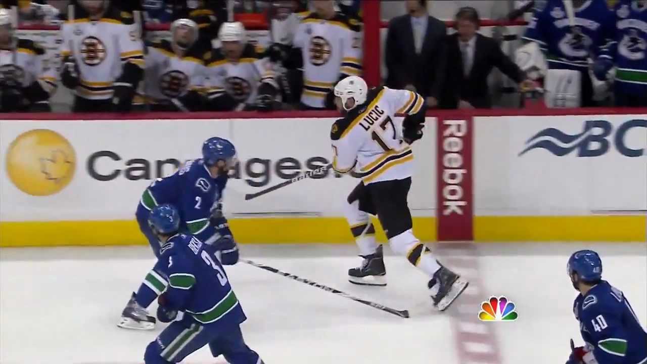 Dan Hamhuis hipchecks Milan Lucic - YouTube