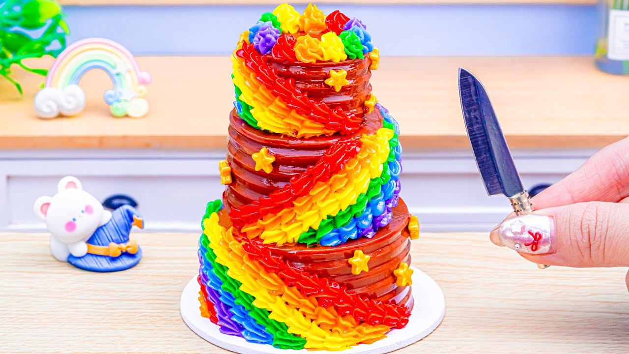 Miniature Rainbow Chocolate Cake Decorating🌈Amazing Mini Rainbow Cake ...