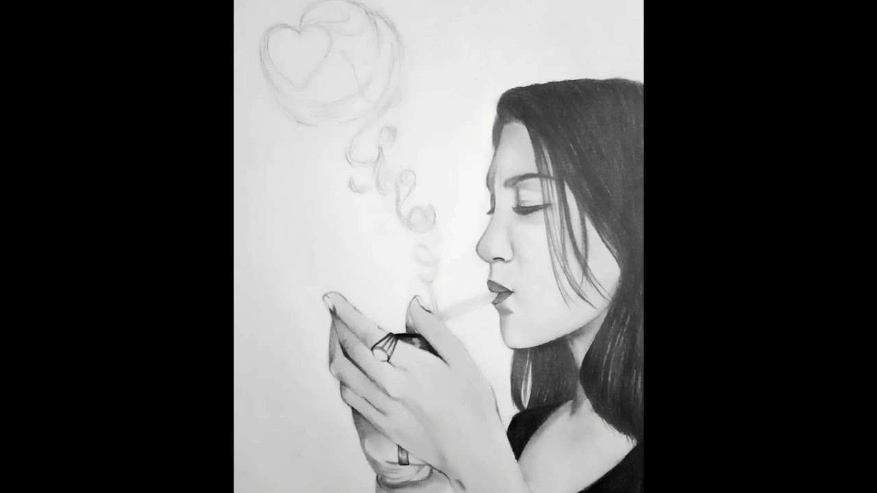How to draw a girl smoking cigarette step by step // Drawing sketch of ...