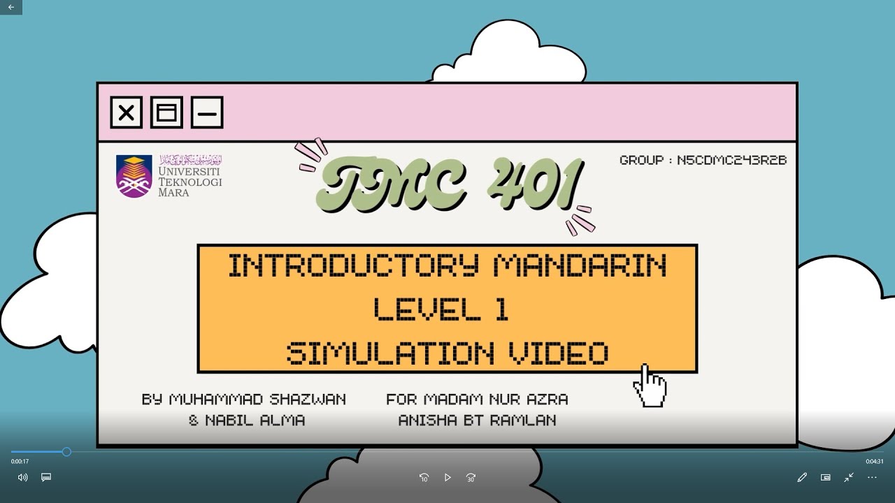 TMC401; Introductory Mandarin Level 1 (simulation video) from Shazwan ...