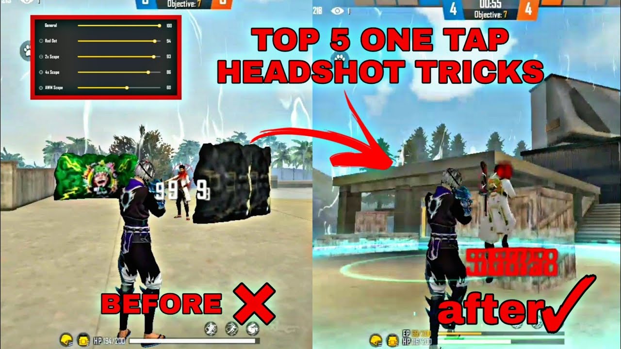 HOW TO ONE TAP SHOT IN FREE FIRE | TOP 5 TIPS AND TRICKS - GARENA FREE ...