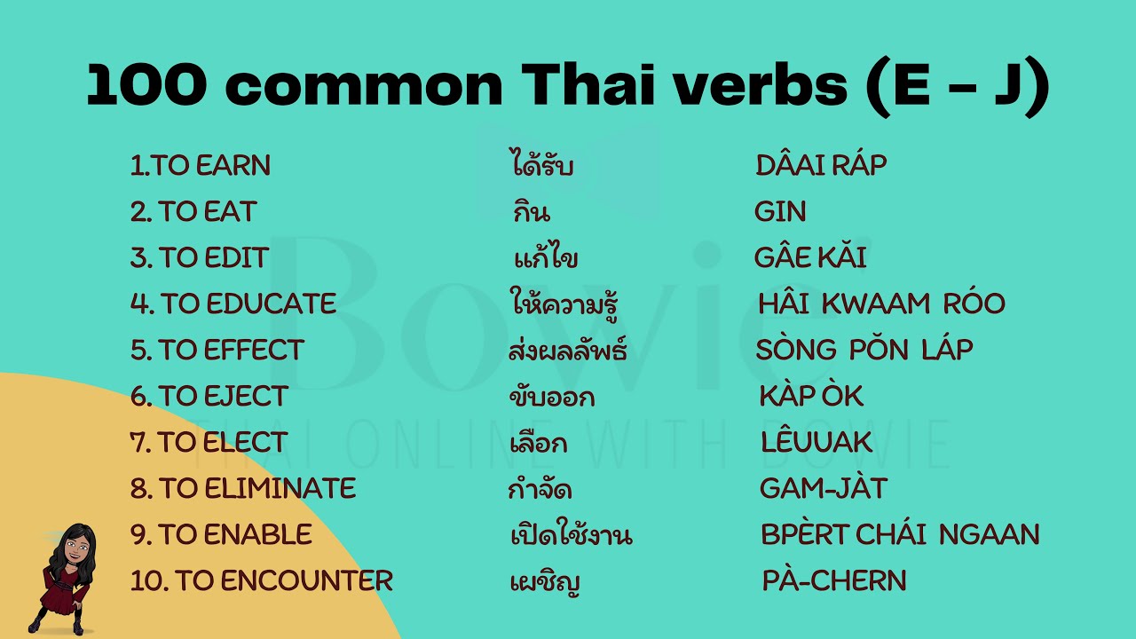 100 Common Thai Verbs (E - J) - YouTube