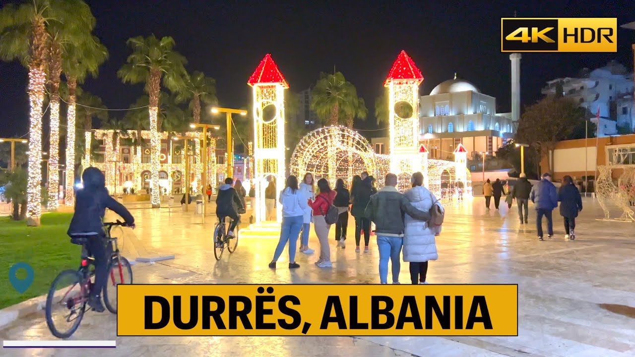 Durres, Albania 🇦🇱 2023, New Year Christmas 🎄🎉 Lights Decoration Durrës ...