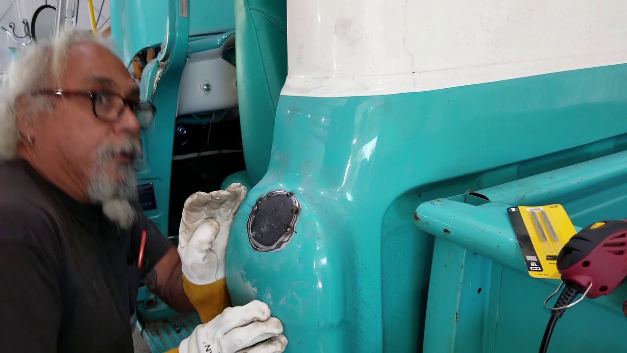 55 Chevy Truck gas filler moved to rear fender - YouTube