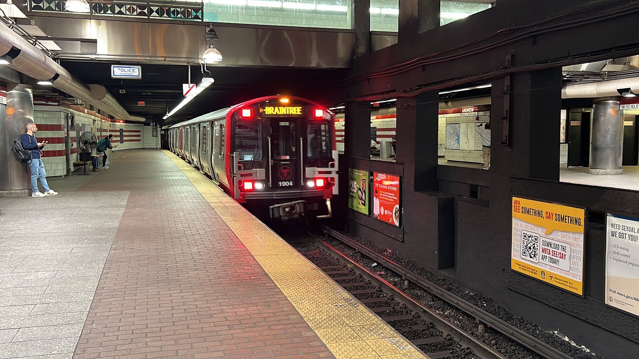 Braintree bound new redline cars entering Andrew (With broken attention ...