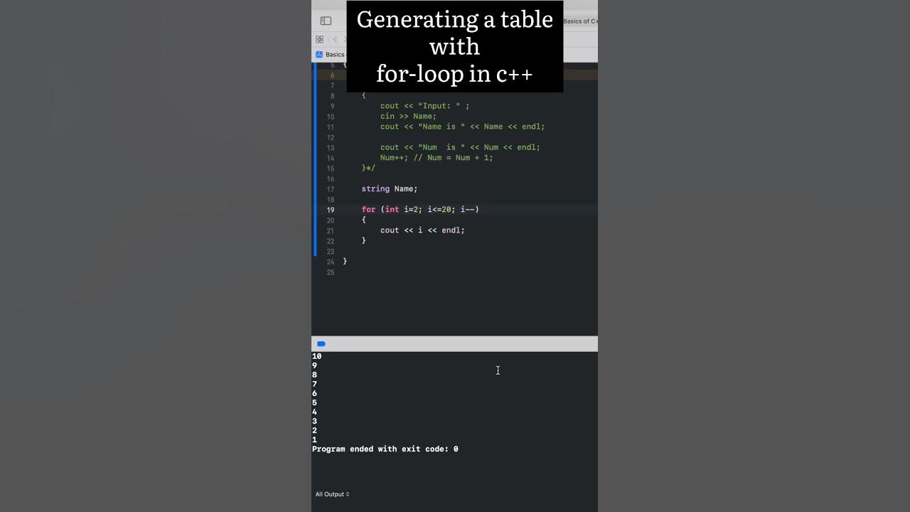 Generating A Table Using Forloop In C Program Youtube