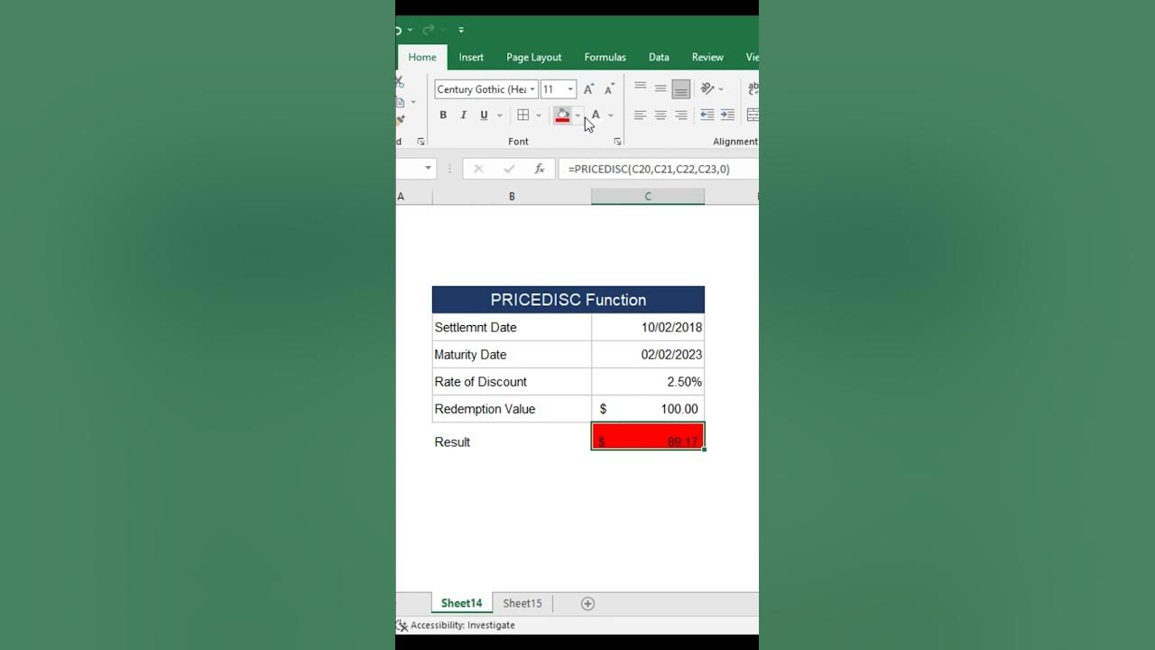 PRICEDISC FUNCTION IN EXCEL - YouTube