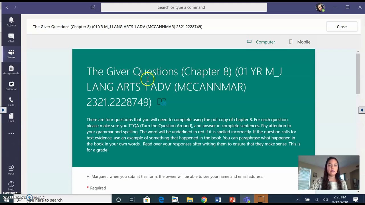 The Giver Chapter 8 Instructions - YouTube