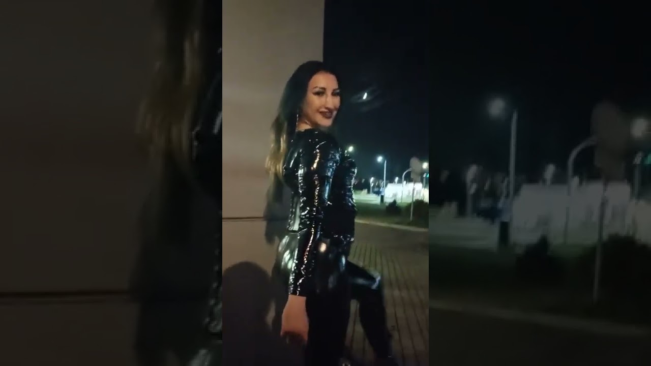 Katrix Latex leggings Public Walking Hot - YouTube