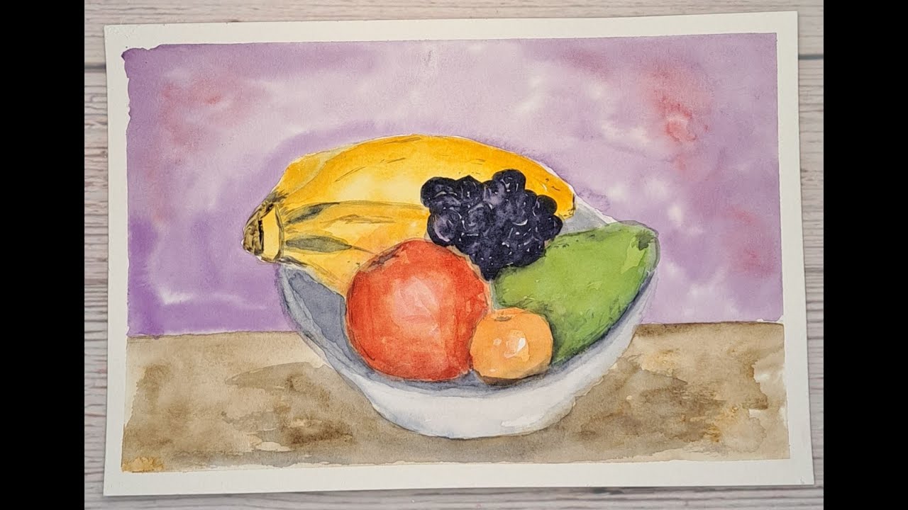 Easy Watercolor Fruit Bowl SHORT - YouTube