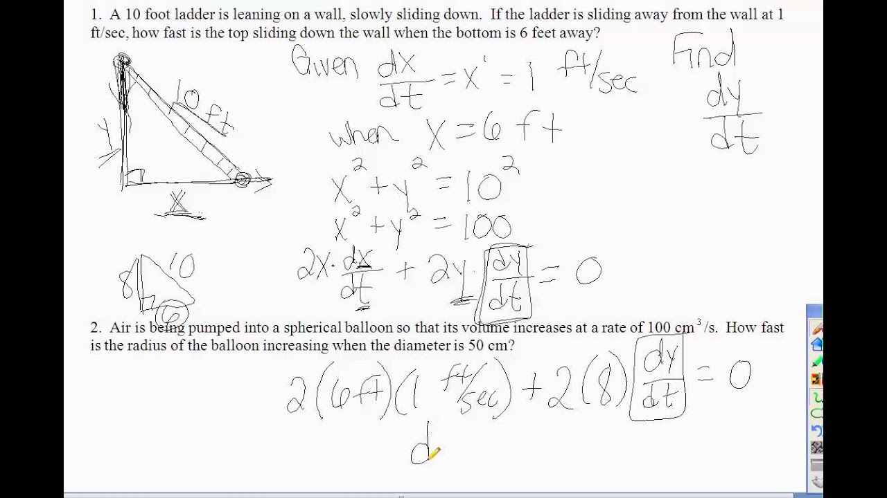 AP Calculus 3.9 Related Rates Part 1 - YouTube