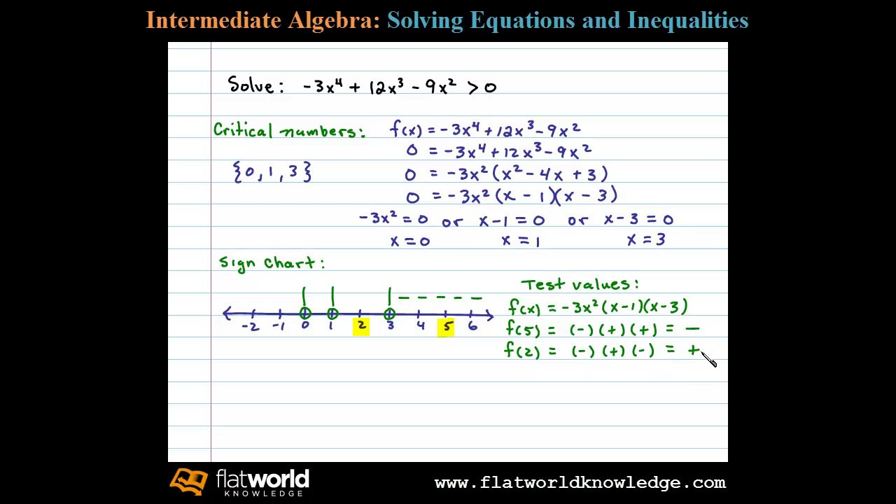 Solve a Polynomial Inequality Using Sign Chart - Algebra IA 06-0601 ...