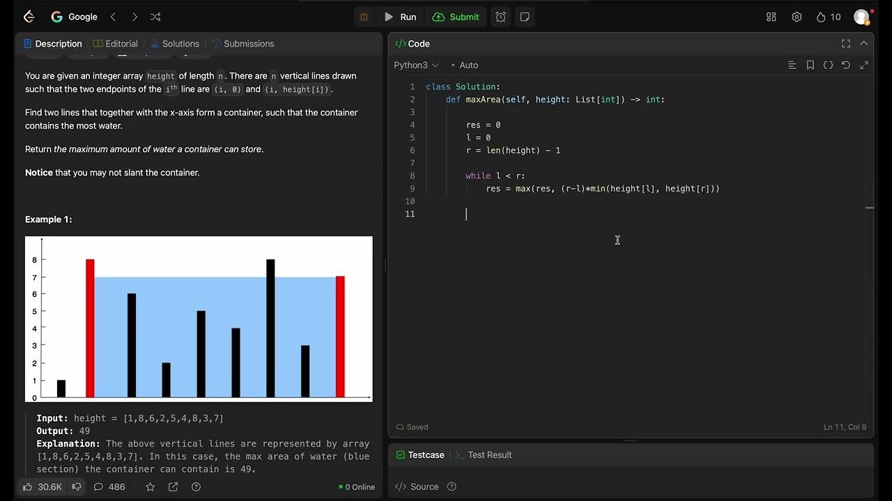 Leetcode 11 - Container With Most Water - Python - YouTube