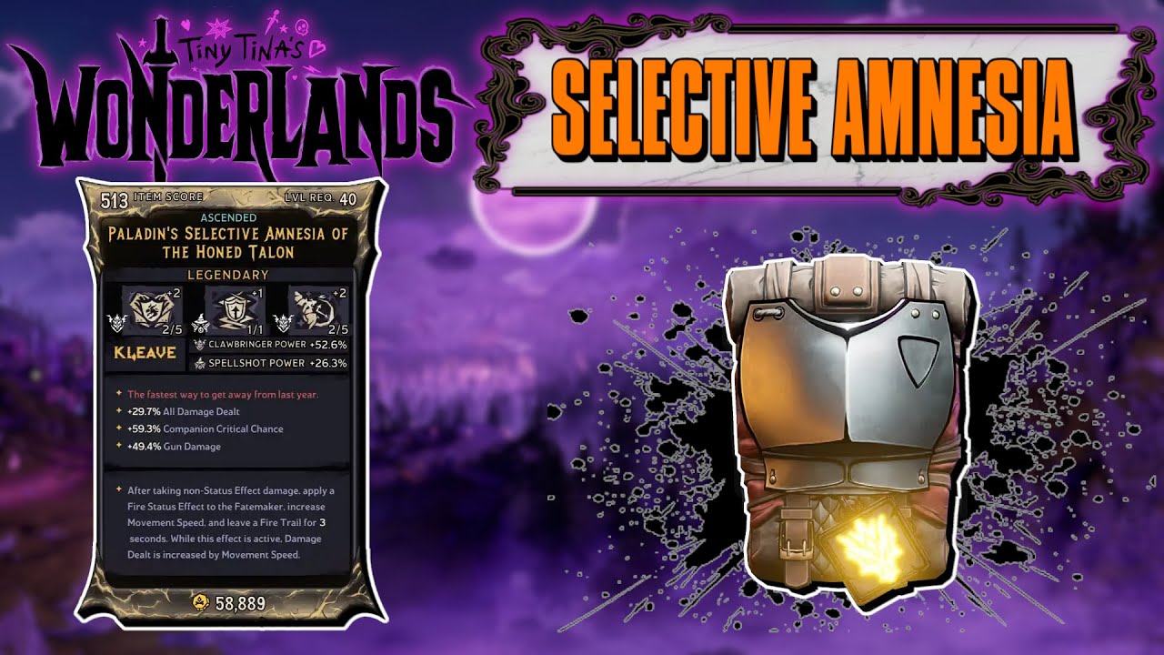 Legendary Item Guide | Selective Amnesia | Tiny Tina's Wonderlands - YouTube