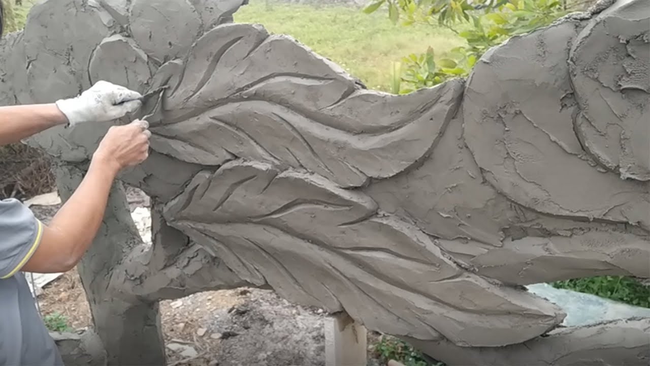 Easy DIY cement leaf design tips - Construction worker working skills ...