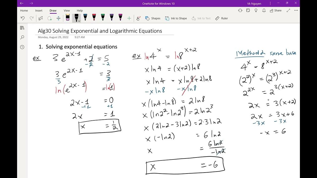 Alg 30 Solving Exponential and Logarithmic Equations - YouTube
