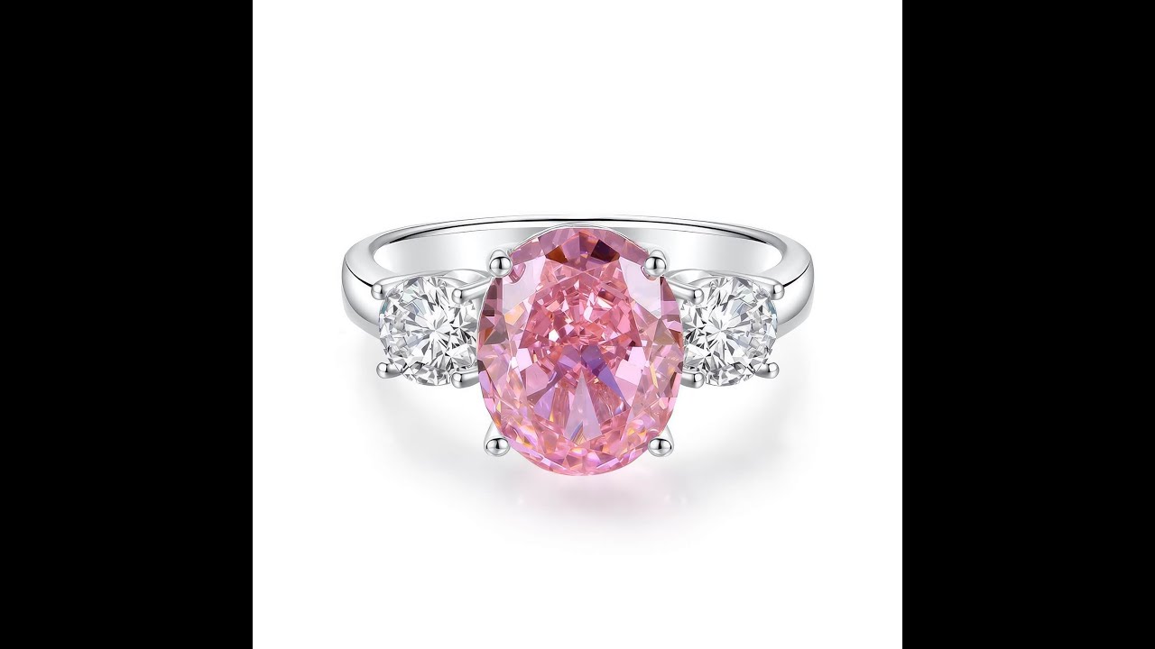 S925 Luxury Pink Elliptical High Carbon Diamond Ring - YouTube
