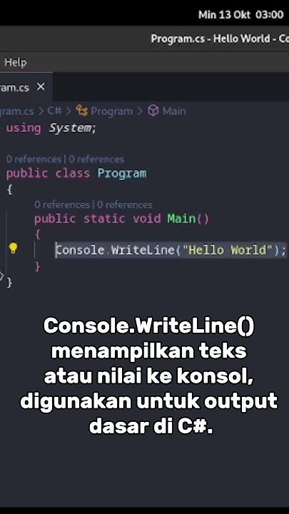[VIDEO PEMBELAJARAN ] - Memunculkan Hello World Di C# - Sopia Refaldi - 2110131110004 - YouTube