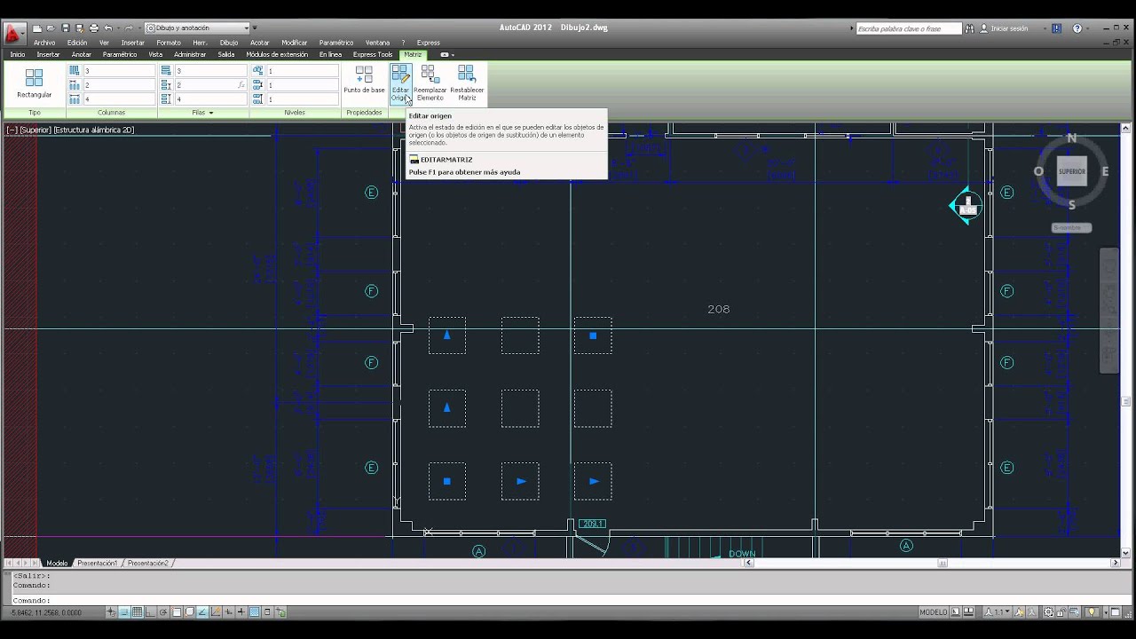 Matrices rectangulares 2D en AutoCAD 2012 - YouTube