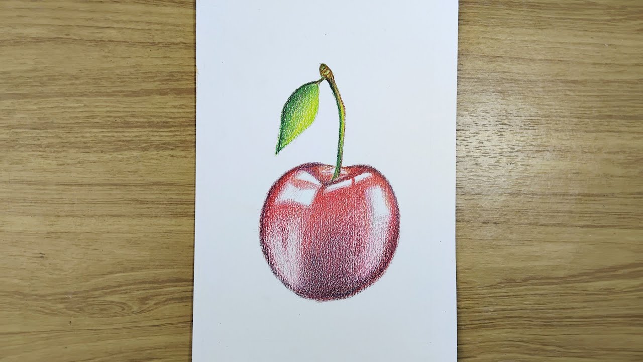 How to draw cherry with colored pencil on paper - YouTube