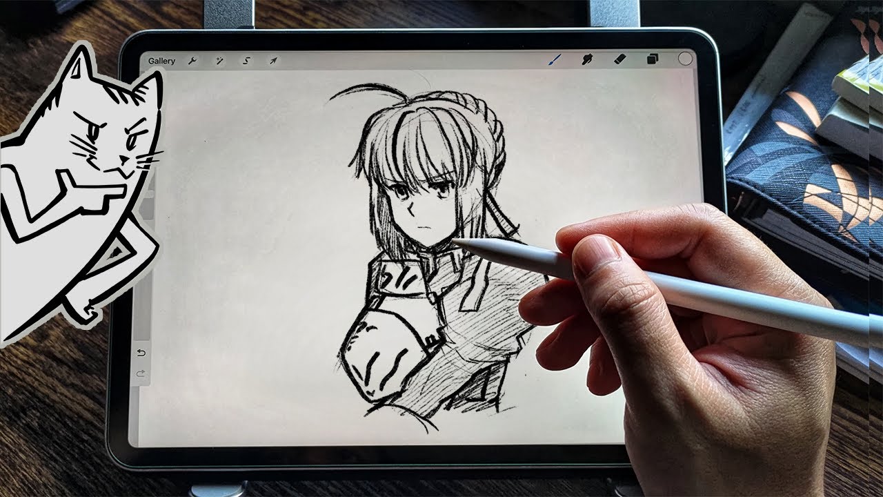 Drawing (sad) Saber from Fate franchise - Easy Drawing Tutorial - YouTube
