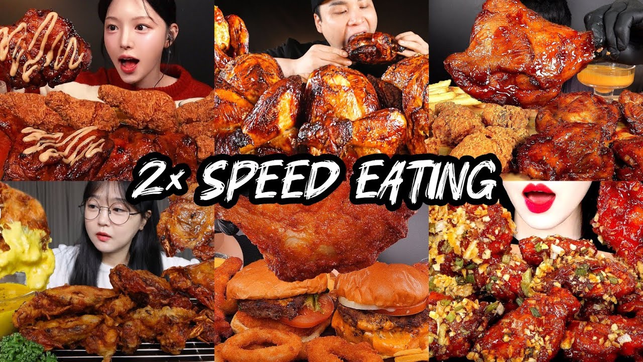 2× SPEED EATING SOUND | ASMR BBQ CHICKEN, FRIED CHICKEN, KFC ...