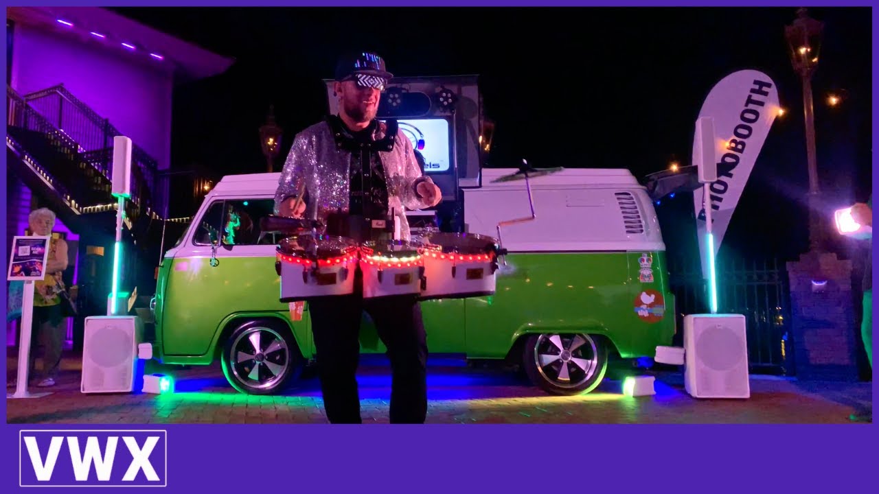 Walking Percussionist & VW DJ Bus Team Up! | VWX Retro Party Bus - YouTube