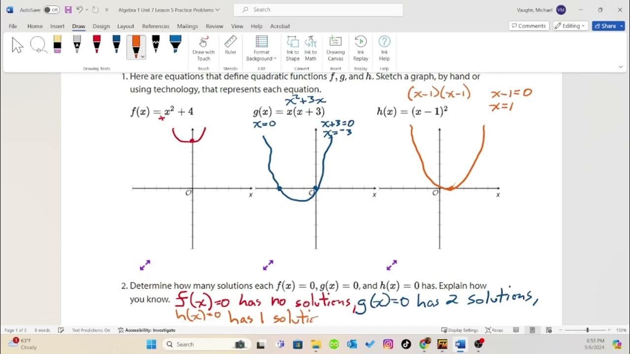 Algebra 1 Unit 7 Lesson 5 Practice Problems - YouTube