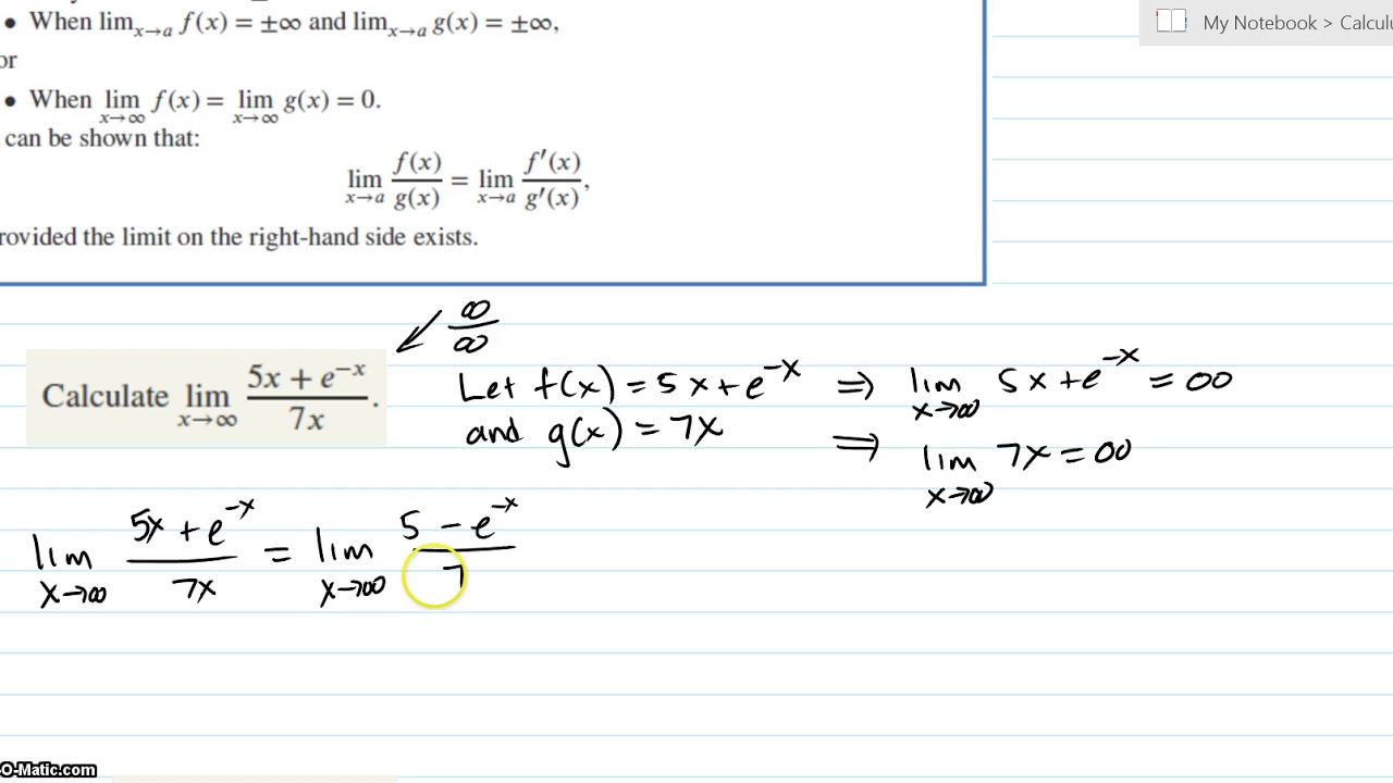 Calculus Lhopital Rule involing Infinity - YouTube