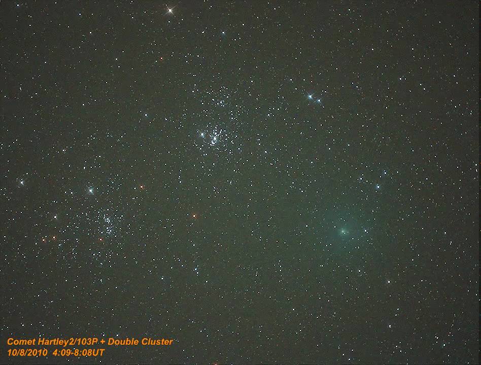 Comet Hartley 2/103P passes the Double Cluster - YouTube