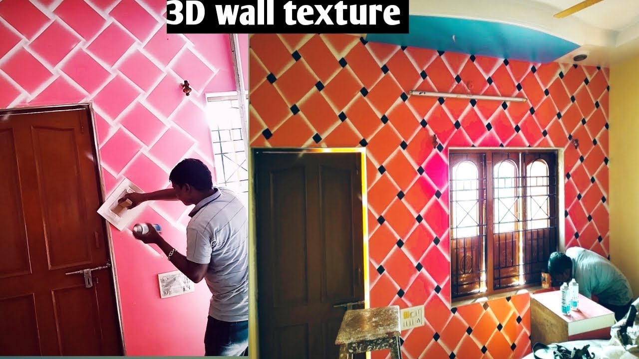 3D Wall Texture Design Spray Painting Pink and white colour combination ...