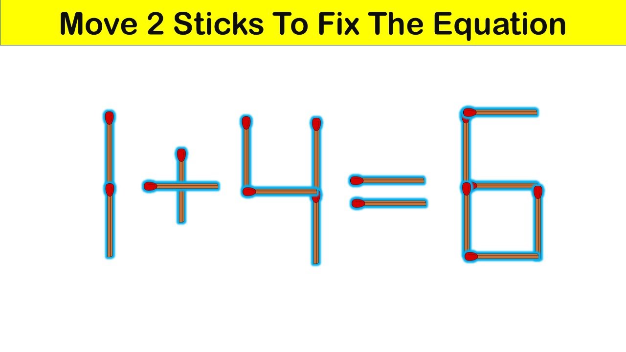 Fix The Equation in just 2 moves - 1+4=6 || 10 Tricky Matchstick ...