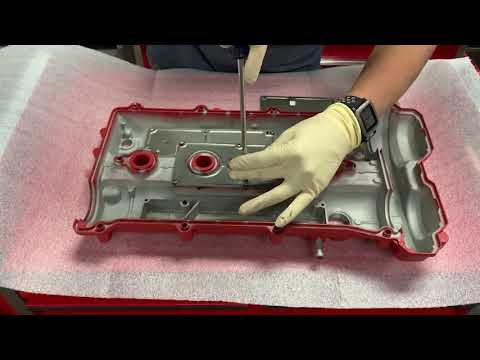 Powder coated valve cover baffle resealing instructional video - YouTube